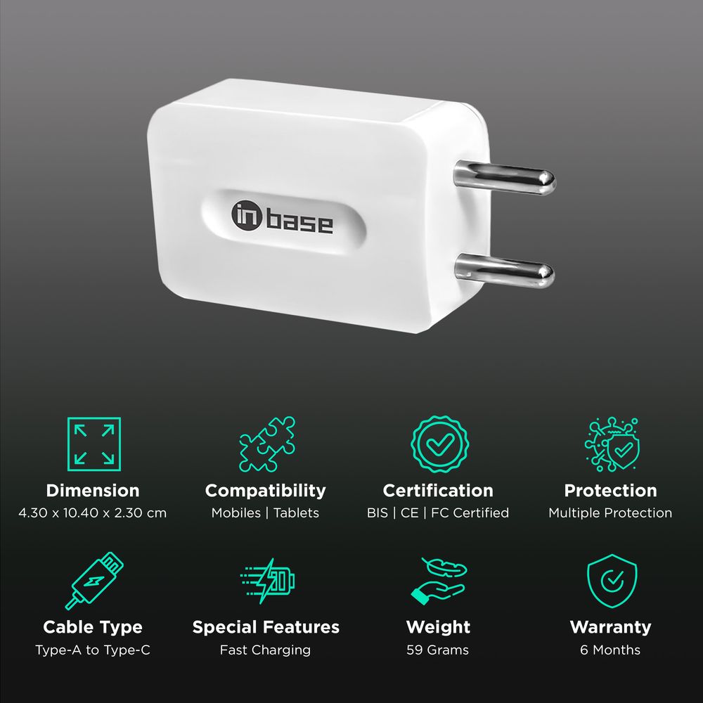Buy Inbase Type A 2 Port Fast Charger Type A To Type C Cable Multiple
